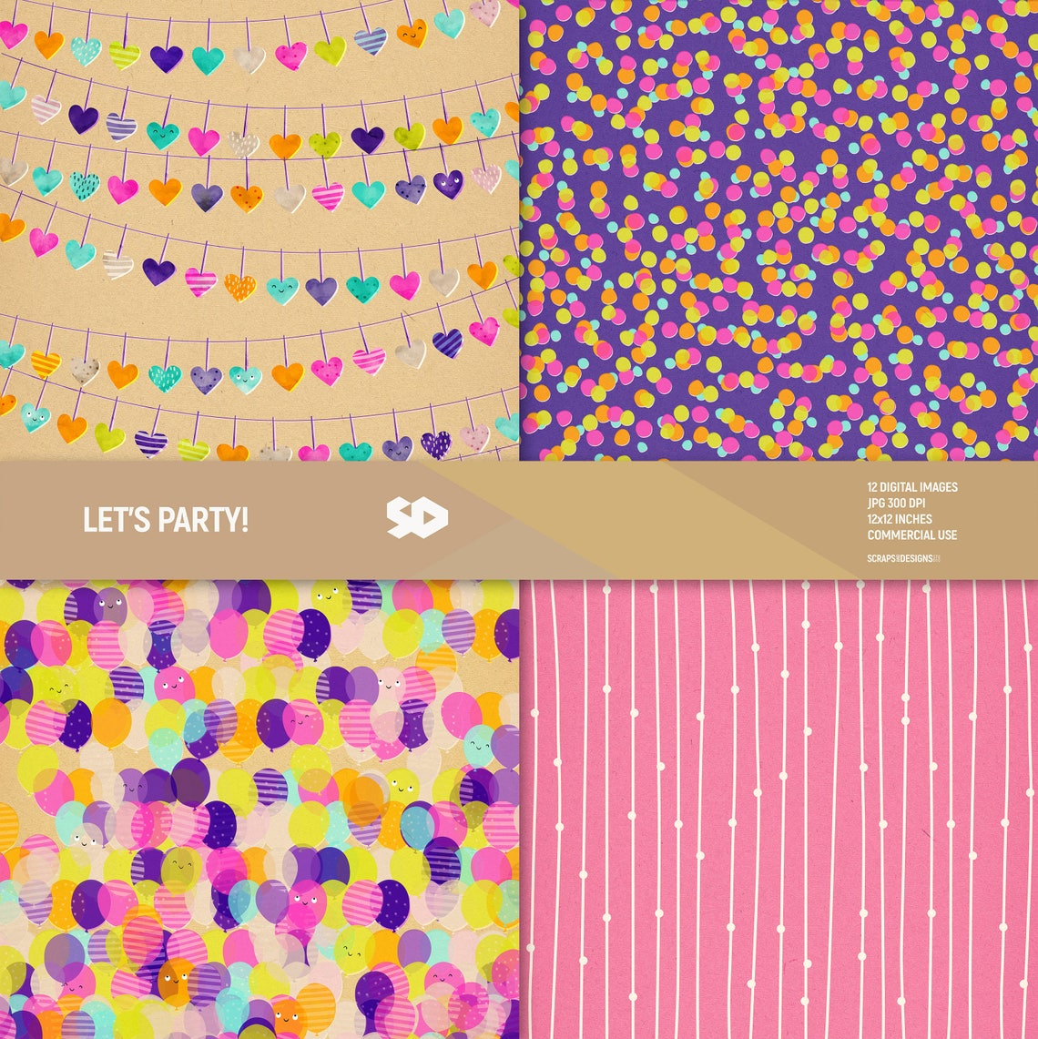 Birthday Party Digital Paper Pack Anniversary Scrapbook - Etsy