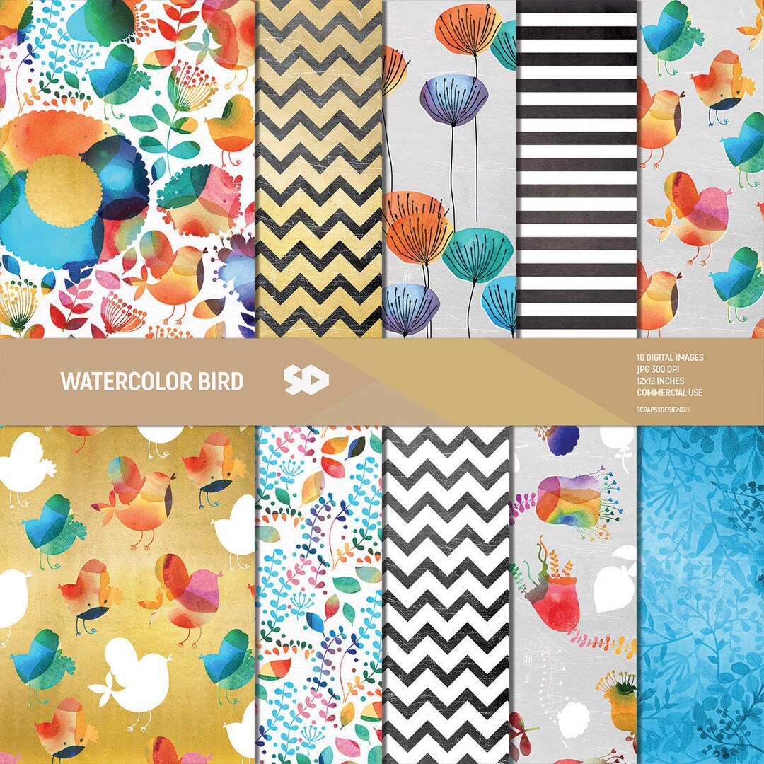 Watercolor Digital Scrapbooking Paper Pack, Floral Watercolor Digital ...