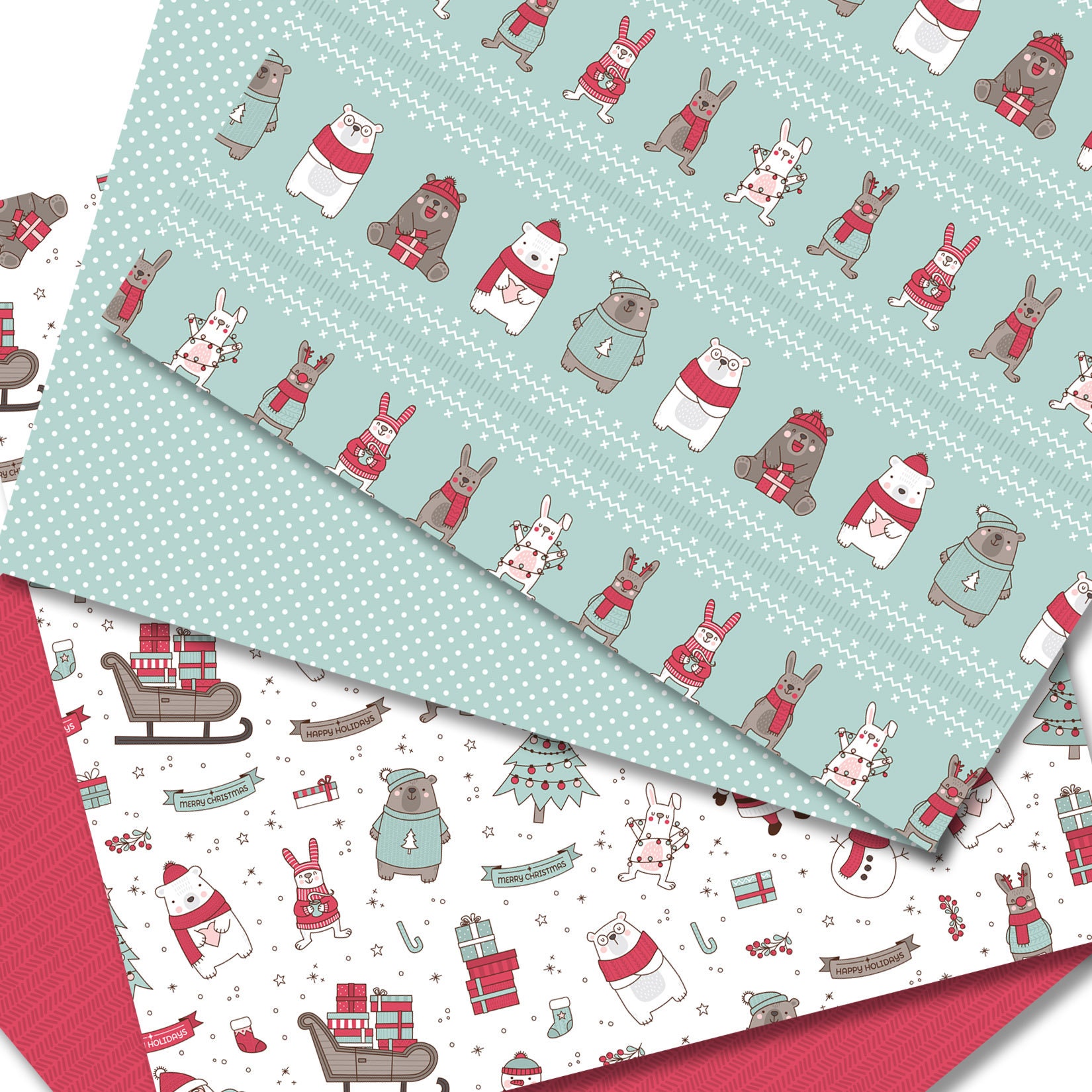 Happy Holidays Digital Paper, Christmas Scrapbook Pages, Santa Pattern ...