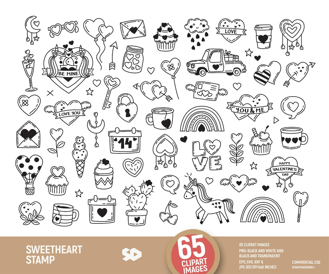 Sweetheart Clipart Bundle, Valentine Clip Art, Love Romantic Hearts ...