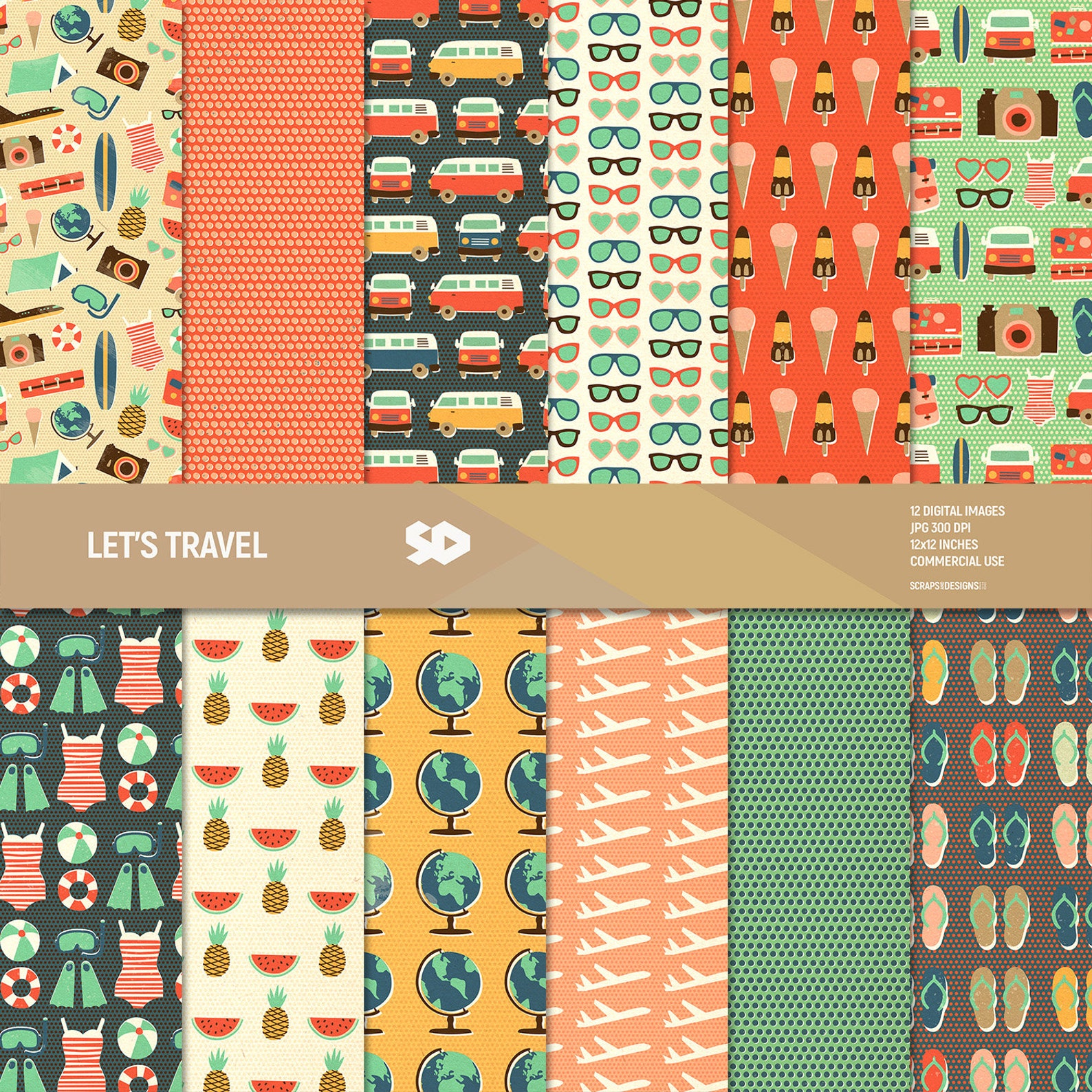 Travel Digital Paper Pack. Summer Scrapbooking Pages Hippy - Etsy