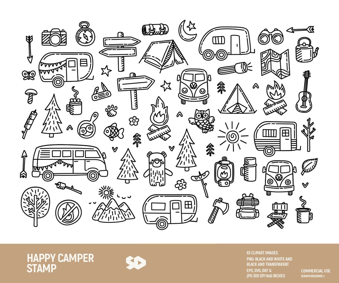 Happy Camper Clipart Bundle Camping Clip Art Travel Digital - Etsy