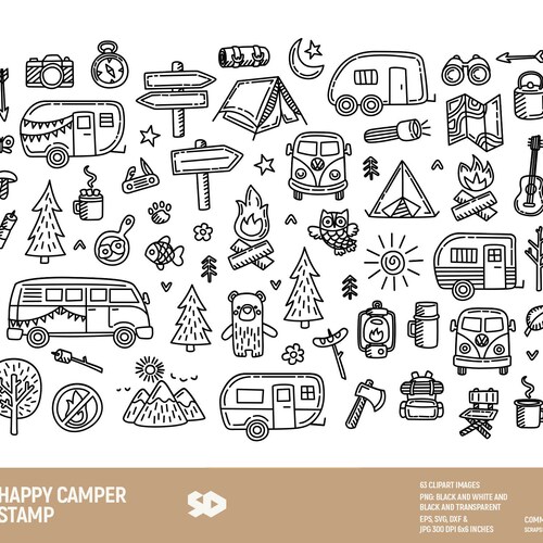 Happy Camper Clipart Bundle Camping Clip Art Travel Digital - Etsy