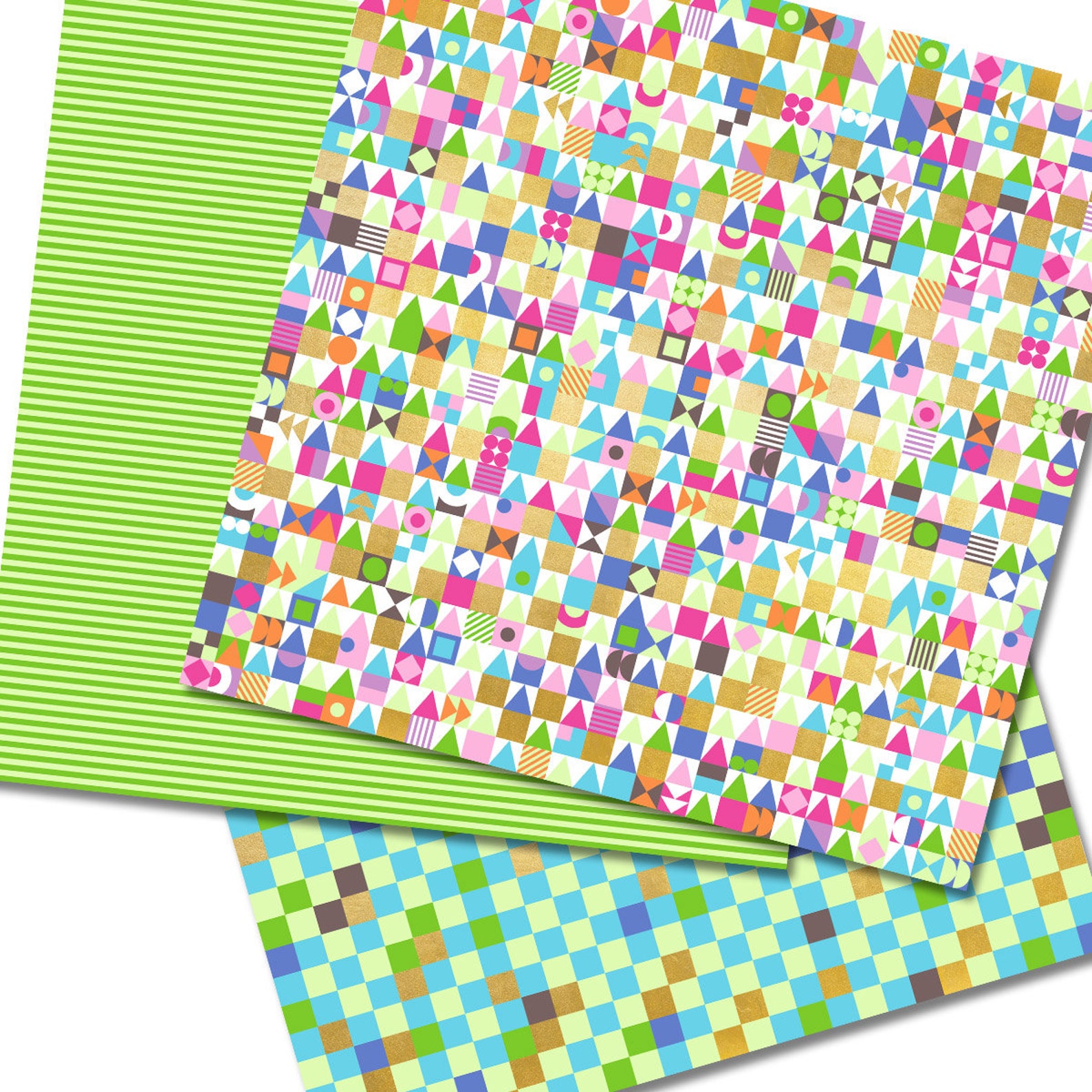 Geometric Fun Digital Paper Pack Abstract Scrapbook Pages - Etsy