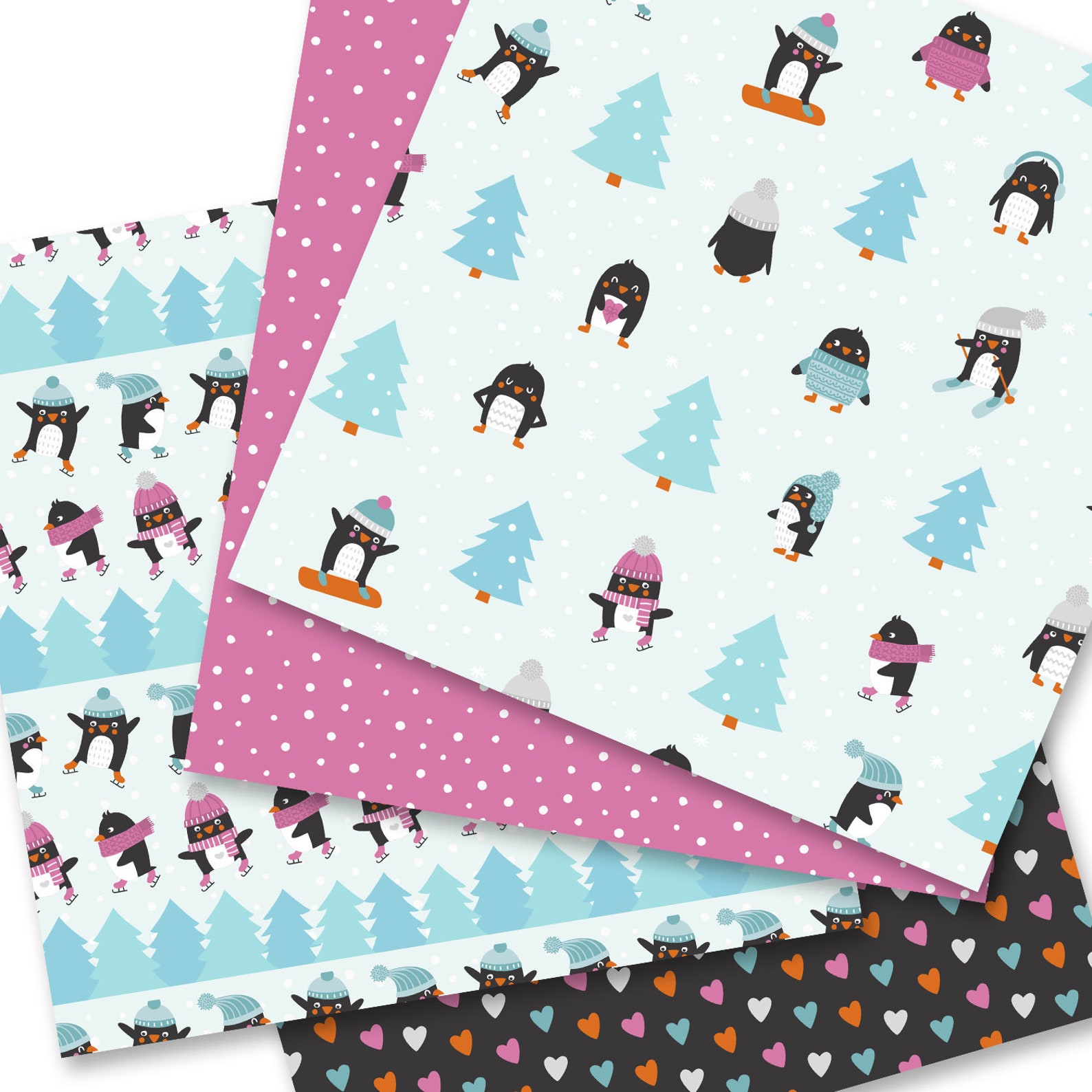 Penguins Digital Paper Penguin Scrapbook Pages Winter - Etsy