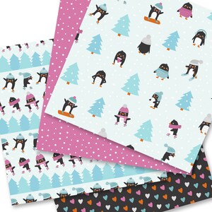 Penguins Digital Paper, Penguin Scrapbook Pages, Winter Pattern, Snow ...