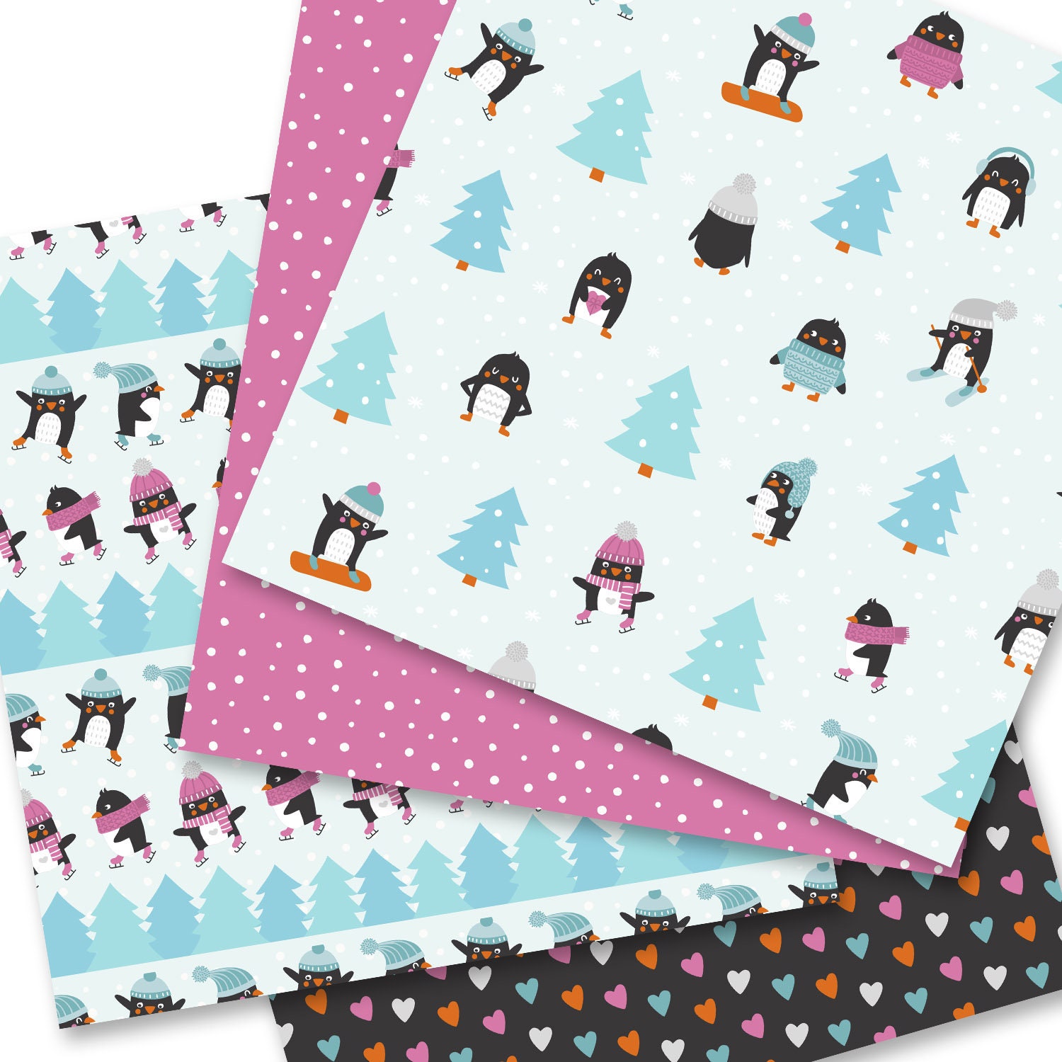 Penguins Digital Paper Penguin Scrapbook Pages Winter | Etsy