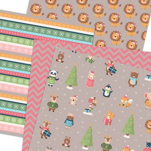 Christmas Animals Digital Paper, Woodland Scrapbook Pages, Wild Animal ...