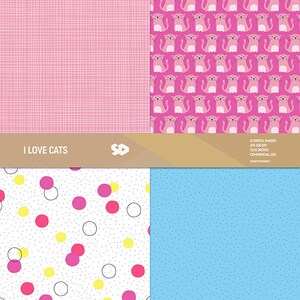 Cats Digital Paper Pack, Cat Scrapbook Pages, Patterns, Fish, Cats and ...