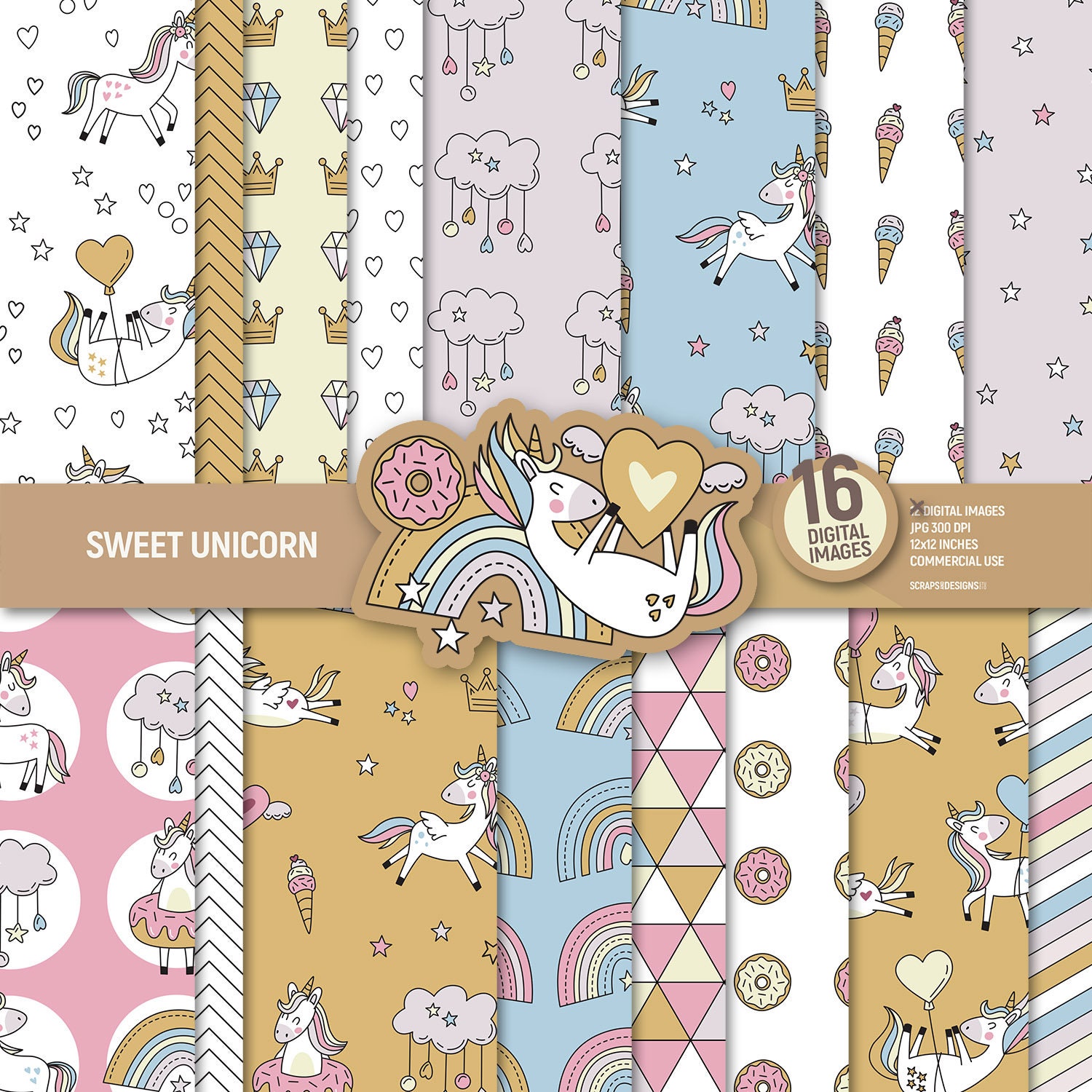 Sweet Unicorn Digital Paper Pack Rainbow Scrapbook Pages - Etsy