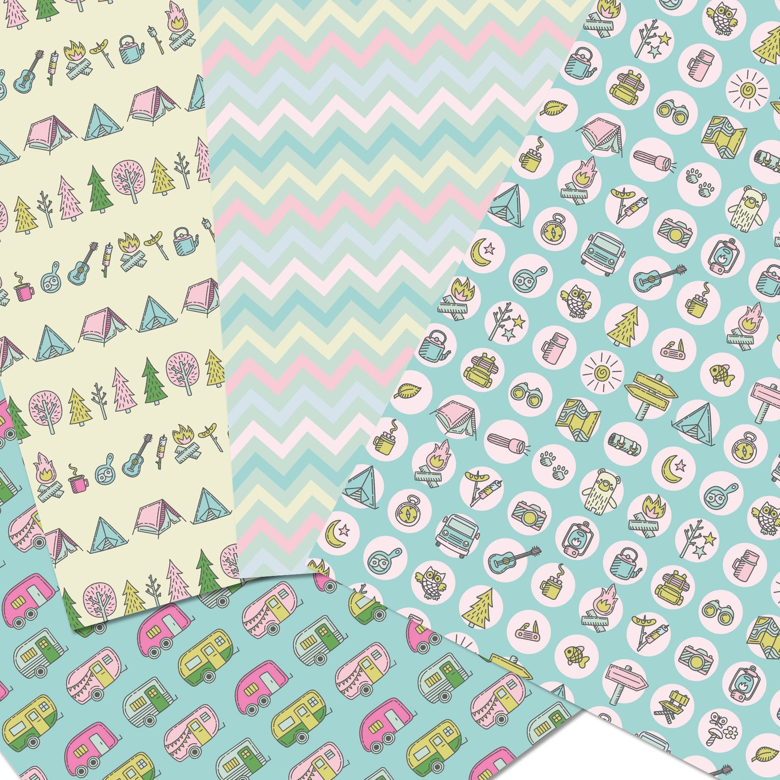 Happy Camper Digital Paper Pack Camping Scrapbook Pages - Etsy