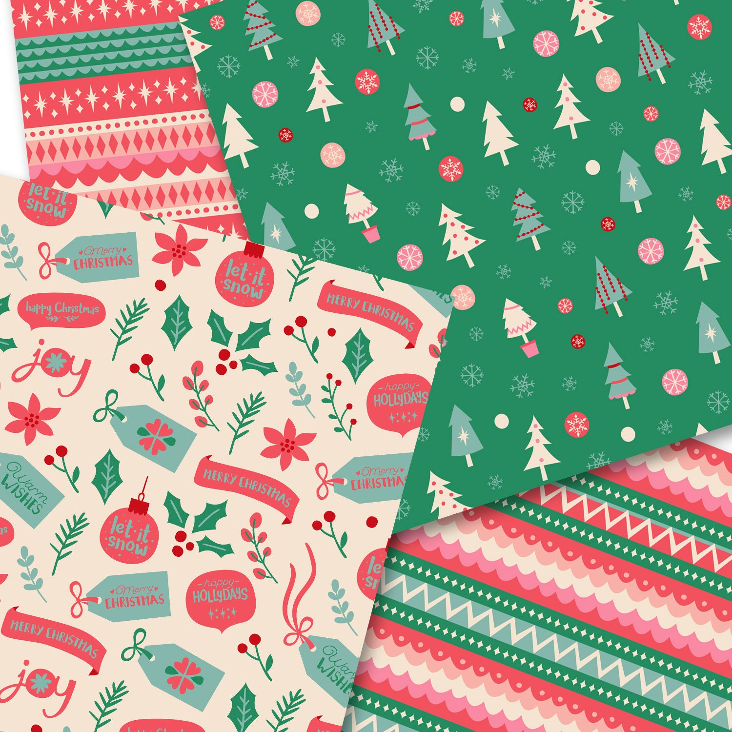 Christmas Joy I Digital Paper Pack, Christmas Balls Scrapbook Pages ...