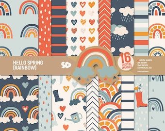 Hello Spring rainbow Digital Paper Clouds Scrapbook Pages - Etsy