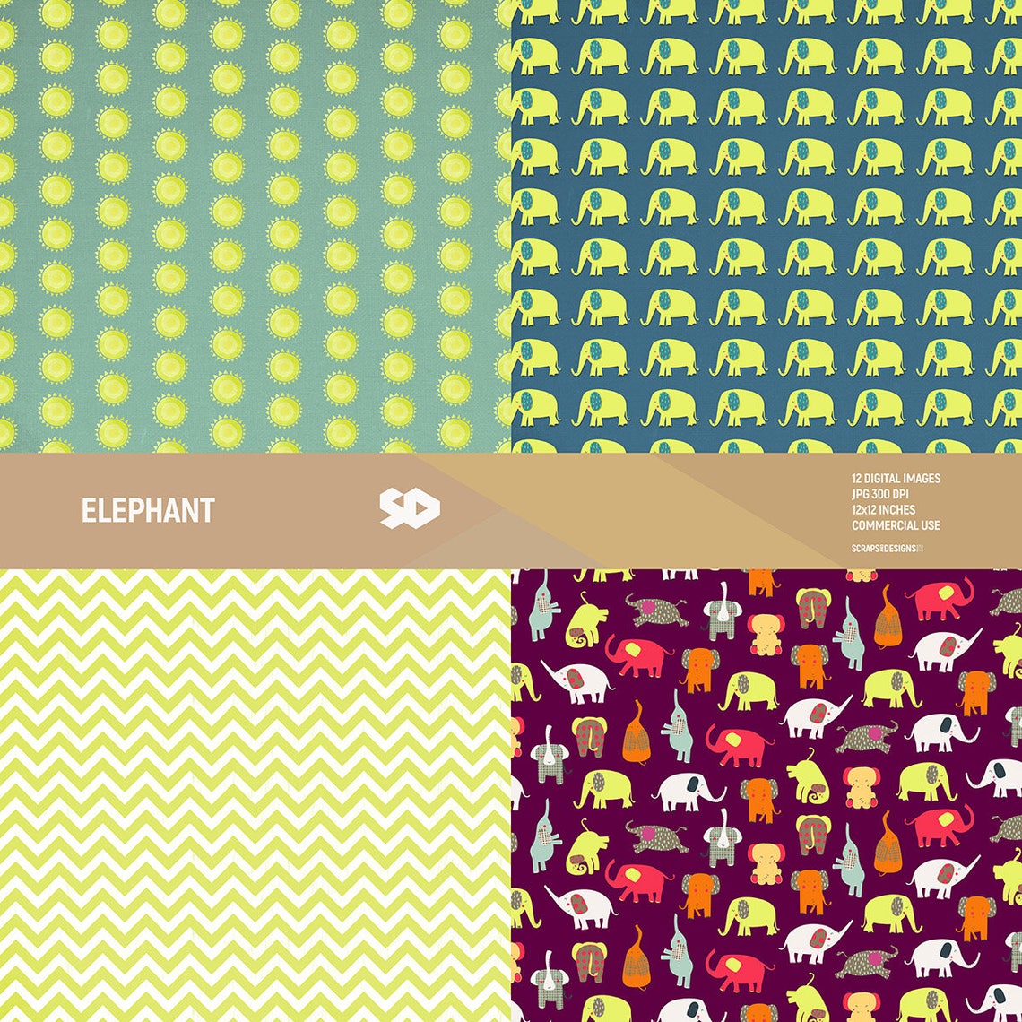 Elephants Digital Paper Pack. Scrapbooking Pages Baclgroung | Etsy