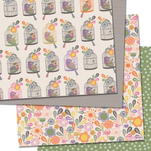 Birds Digital Paper Pack, Bird Cages Scrapbook Pages, Floral Pattern ...