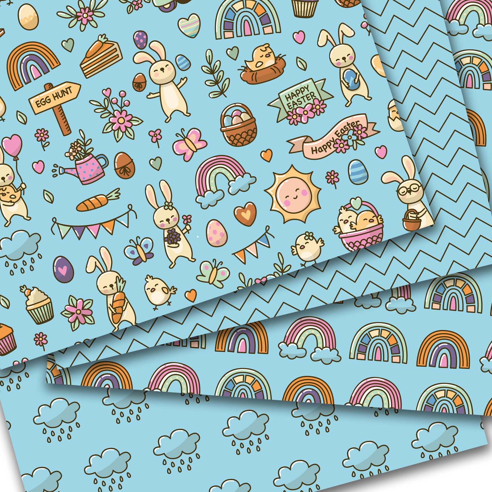 Easter Day Digital Paper, Bunny Scrapbook Pages, Floral Pattern, Spring ...