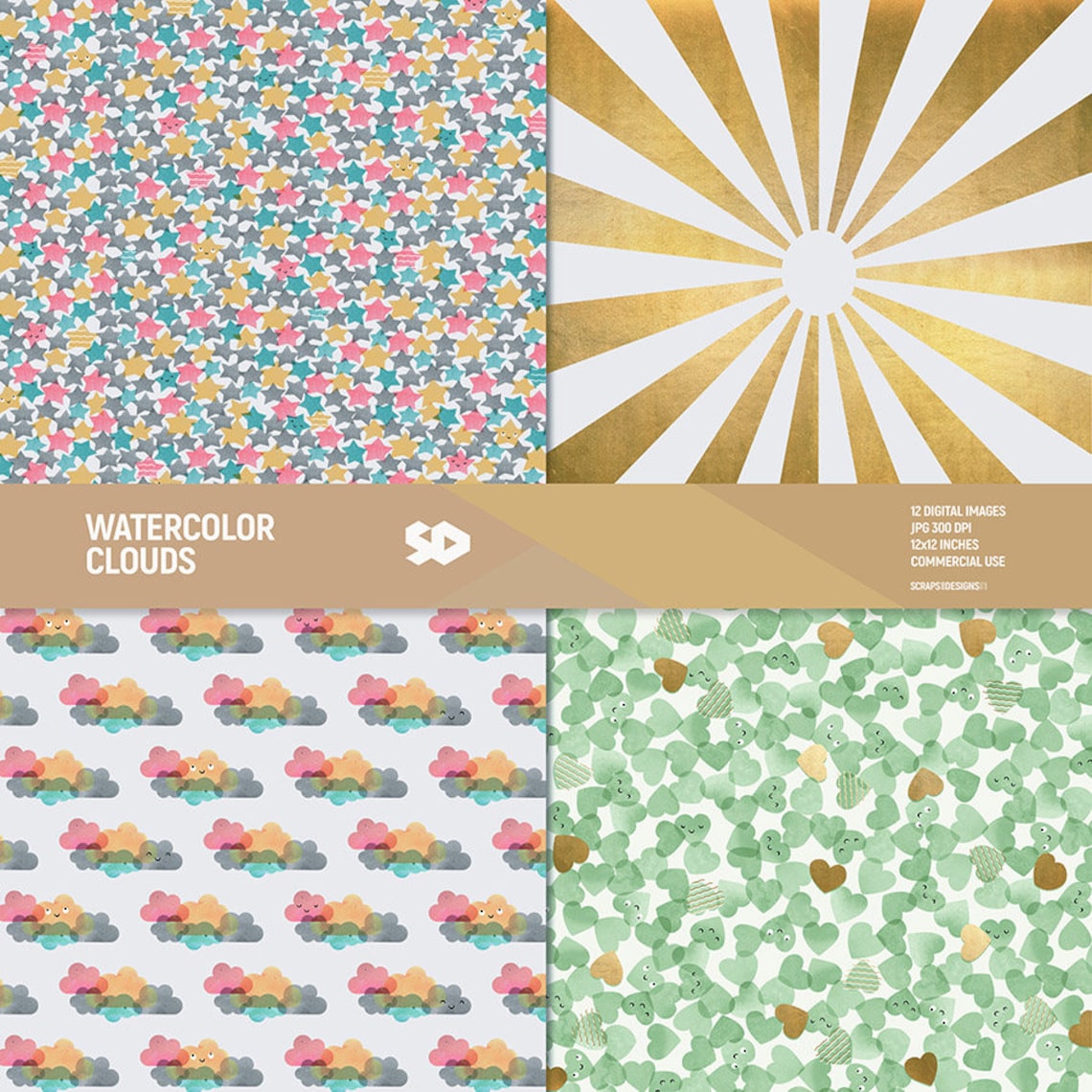 Watercolor Clouds Digital Paper Pack Scrapbooking Pages - Etsy