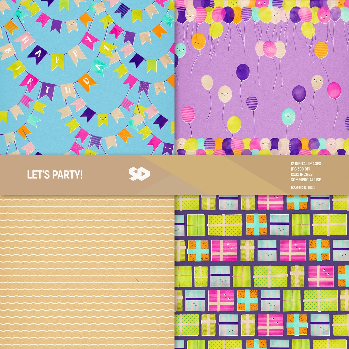 Birthday Party Digital Paper Pack Anniversary Scrapbook - Etsy