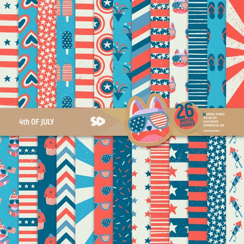 Vintage 4th of July Digital Paper Stars and Stripes - Etsy
