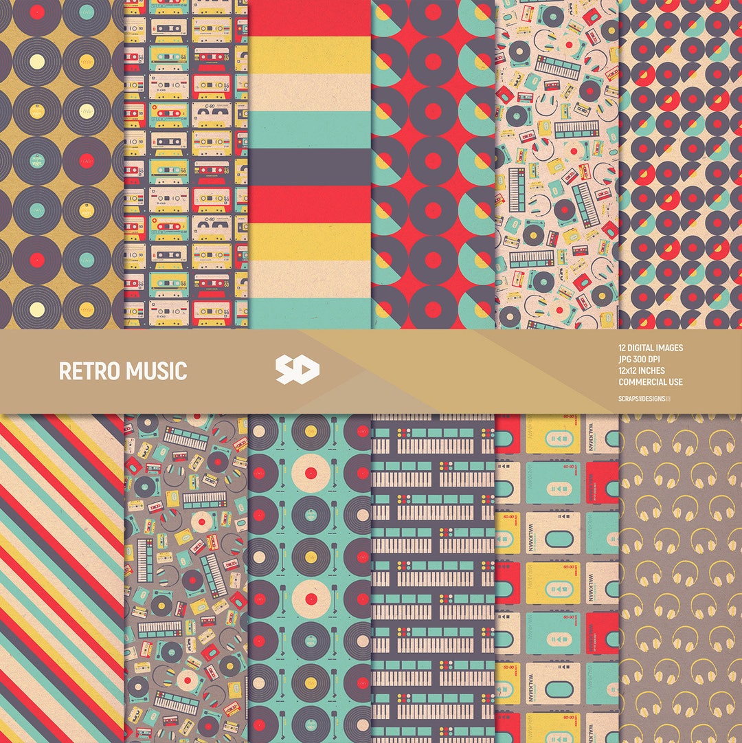 Retro Music Digital Paper Pack, Mid-century Scrapbook Pages ...