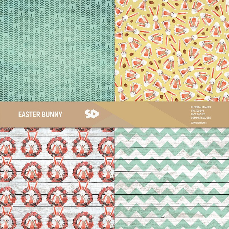 Easter Digital Paper Pack, Easter Scrapbook Pages, Illustration, Bunny ...