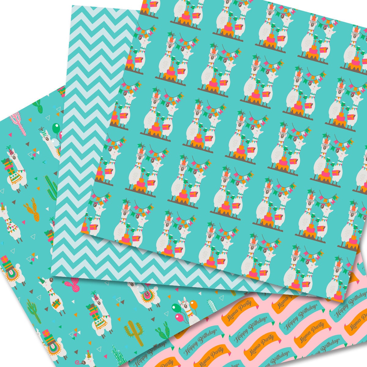 Party Llama Digital Paper Pack Cactus Scrapbook Pages Alpaca | Etsy