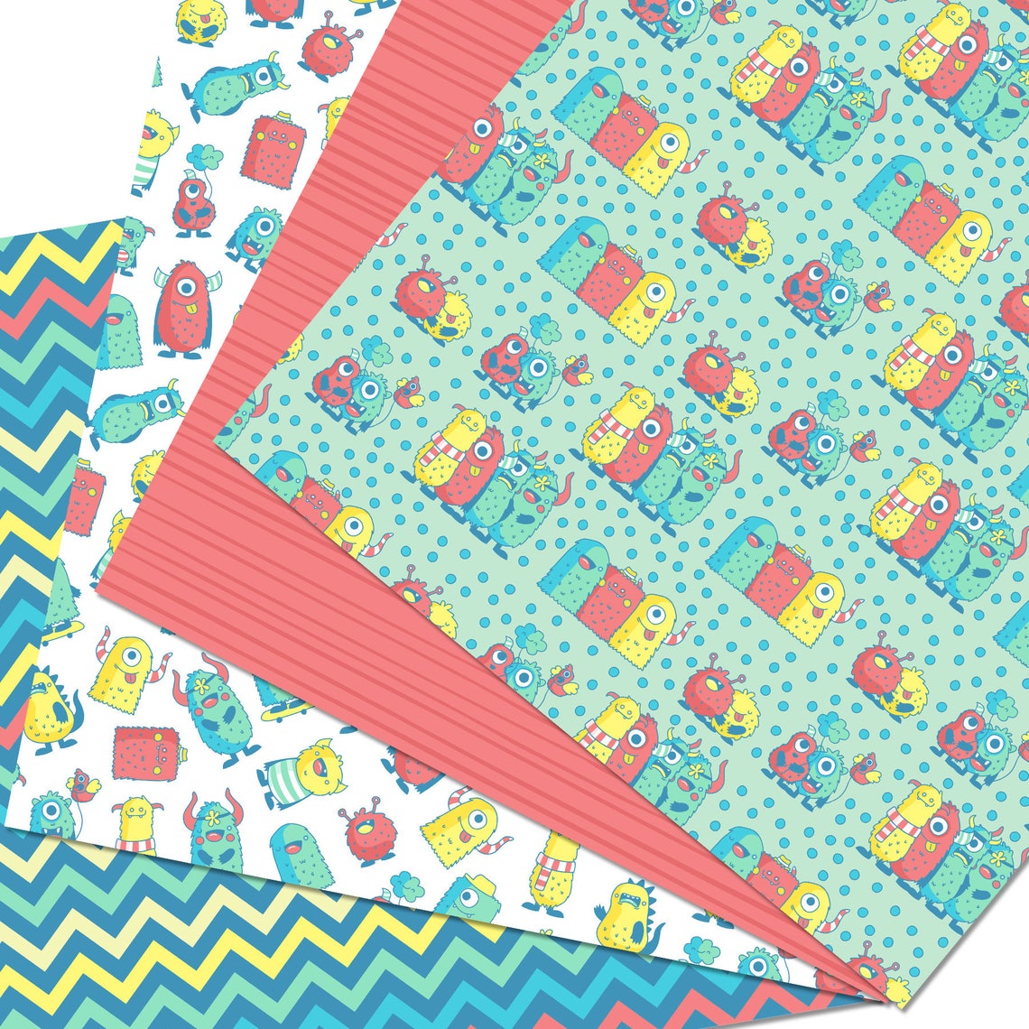 Monster Party Digital Paper Pack Children Scrapbook Pages - Etsy