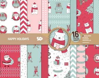 Winter Christmas Digital Paper Santa Scrapbook Pages | Etsy
