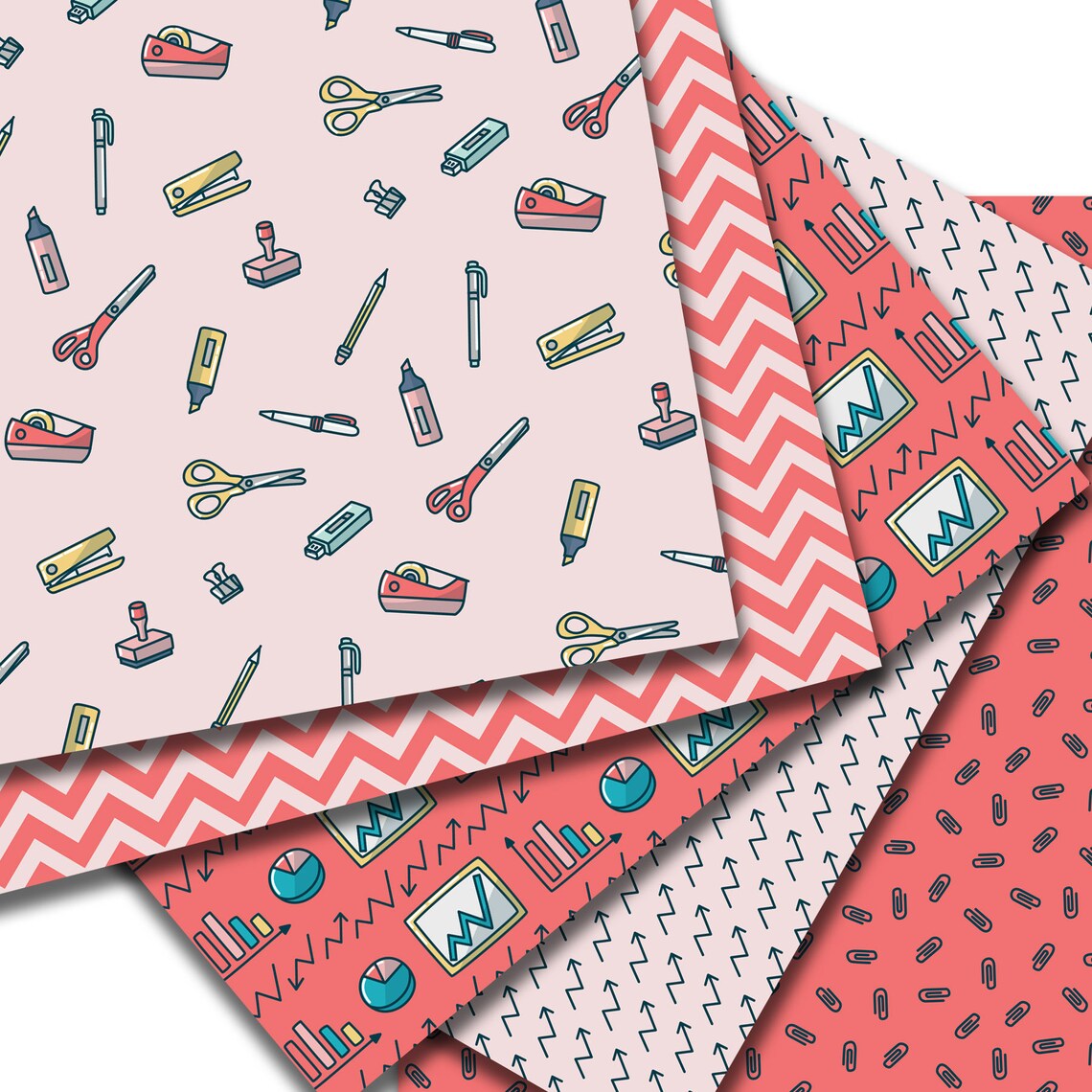 Office Digital Paper. Work Stationery Scrapbooking Pages. Desktop ...