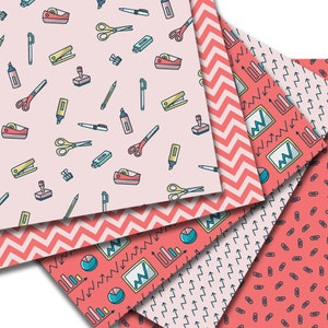 Office Digital Paper. Work Stationery Scrapbooking Pages. Desktop ...