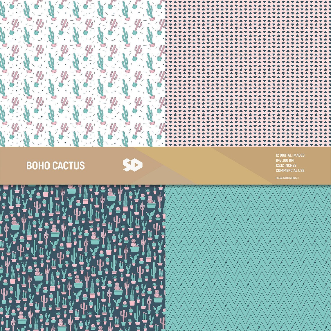 Boho Cactus Digital Paper Pack. Cactus Scrapbooking Pages - Etsy