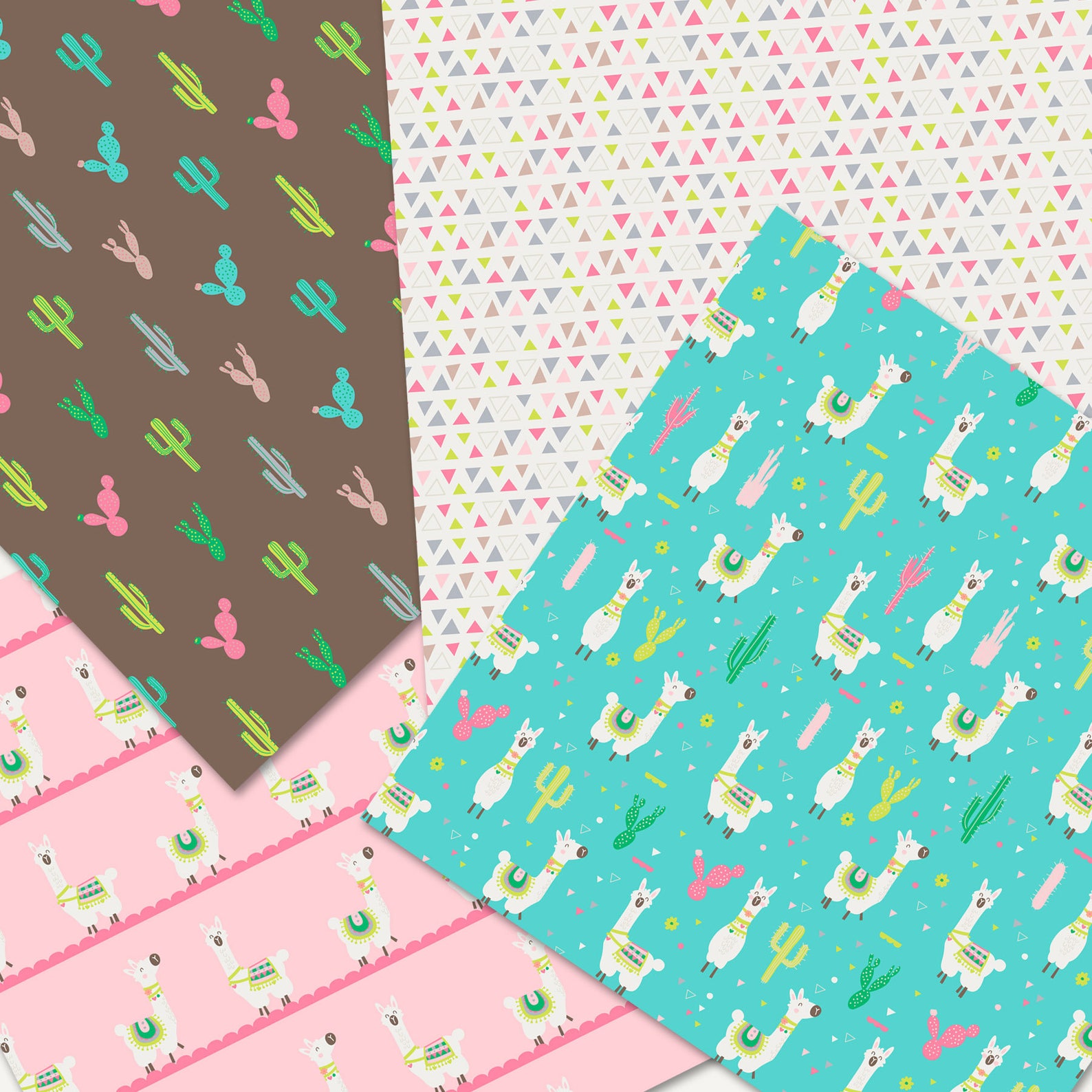 Llama Digital Paper Pack, Cactus Scrapbook Pages, Alpaca Patterns ...