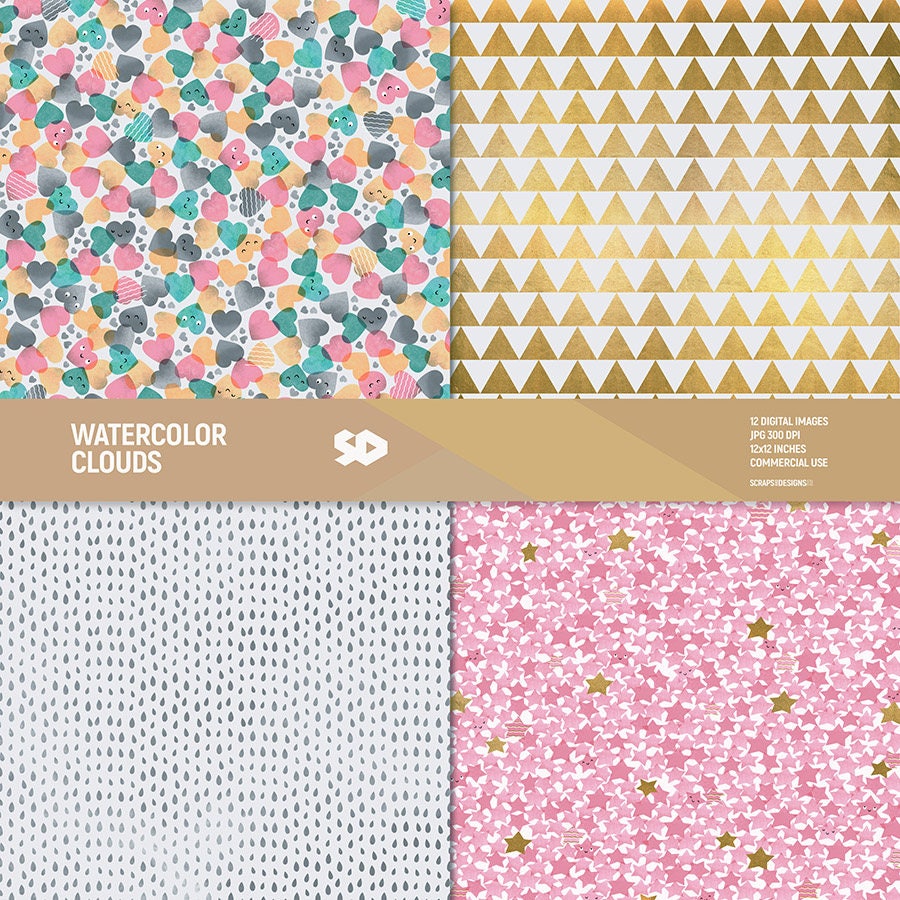 Watercolor Clouds Digital Paper Pack, Scrapbooking Pages, Scrapbook ...