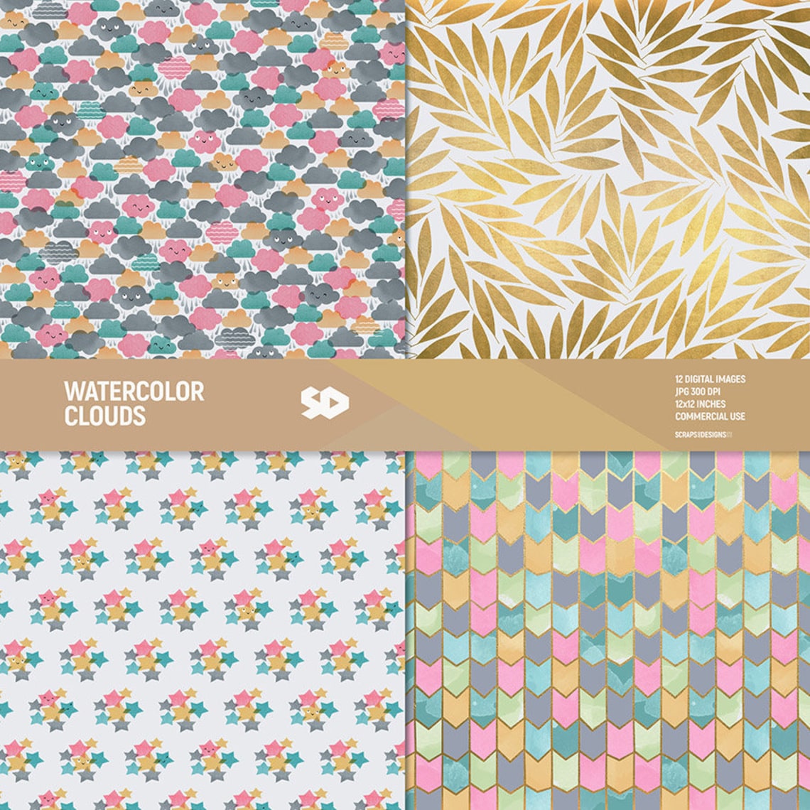 Watercolor Clouds Digital Paper Pack Scrapbooking Pages - Etsy