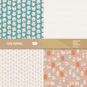Cute Puppies Digital Paper Pack, Dog Scrapbook Pages, Bobtail Patterns ...