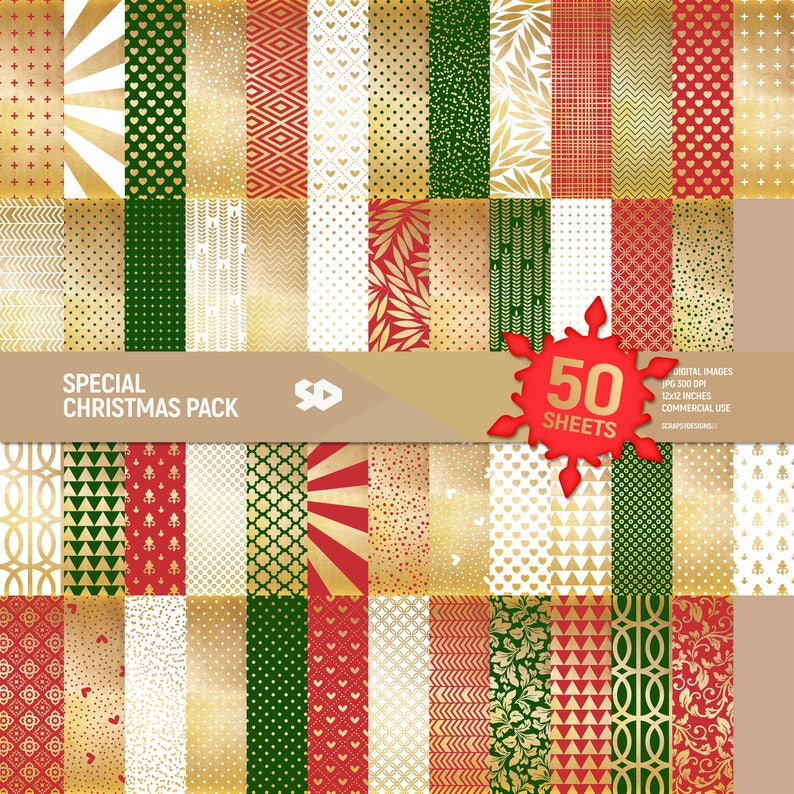 50 Christmas Digital Paper Pack. Christmas Scrapbooking Pages, Xmas ...