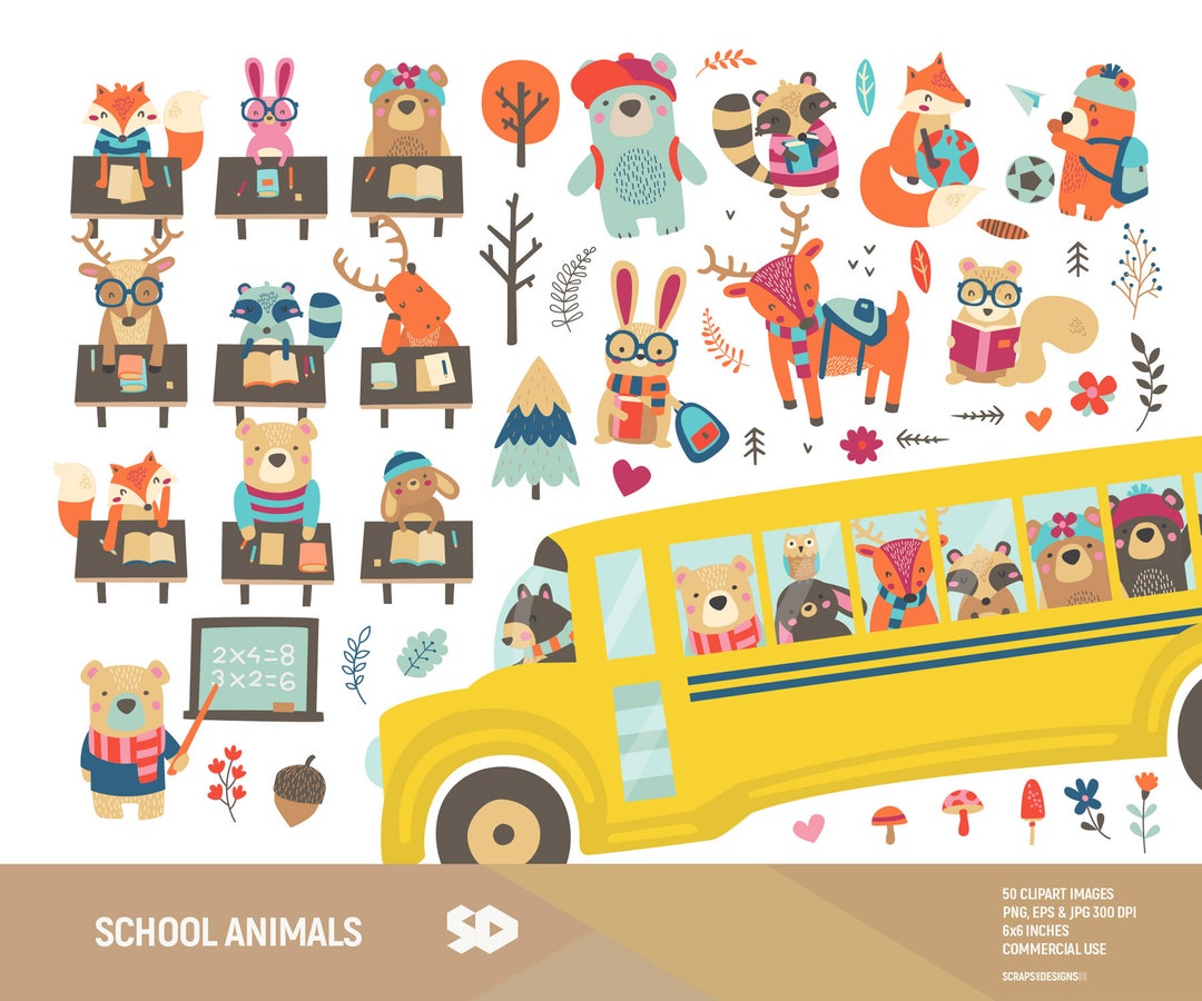 School Animals Clipart, Back to School, Woodland Clip Art, Teacher ...