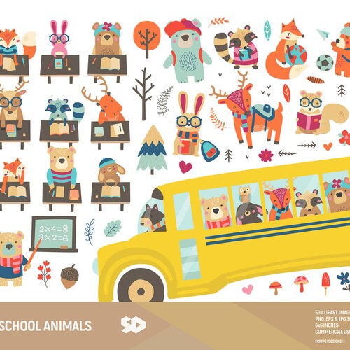 School Animals Clipart Back to School Woodland Clip Art - Etsy