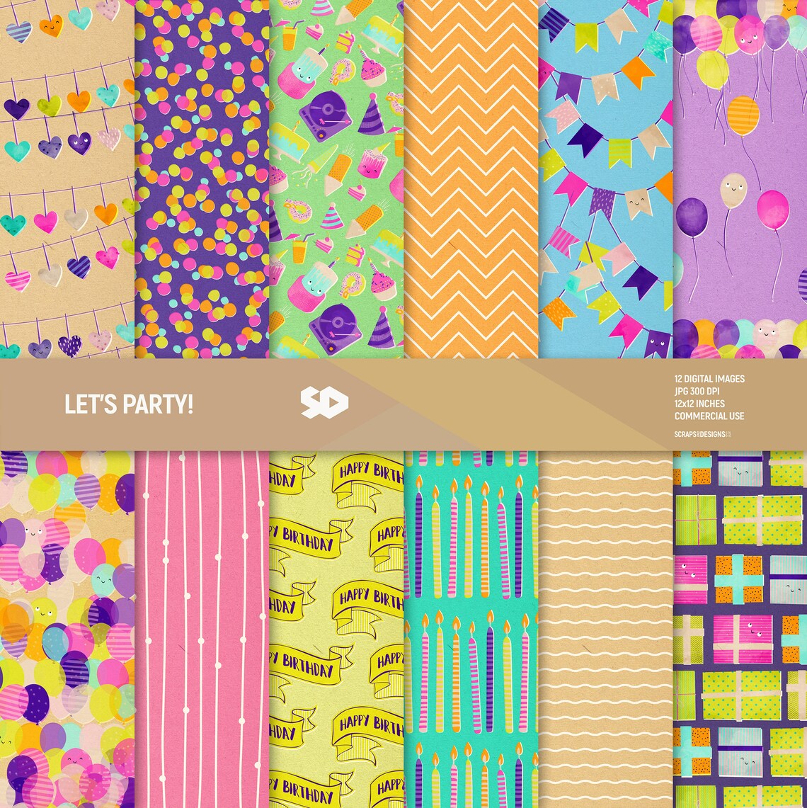Birthday Party Digital Paper Pack Anniversary Scrapbook - Etsy