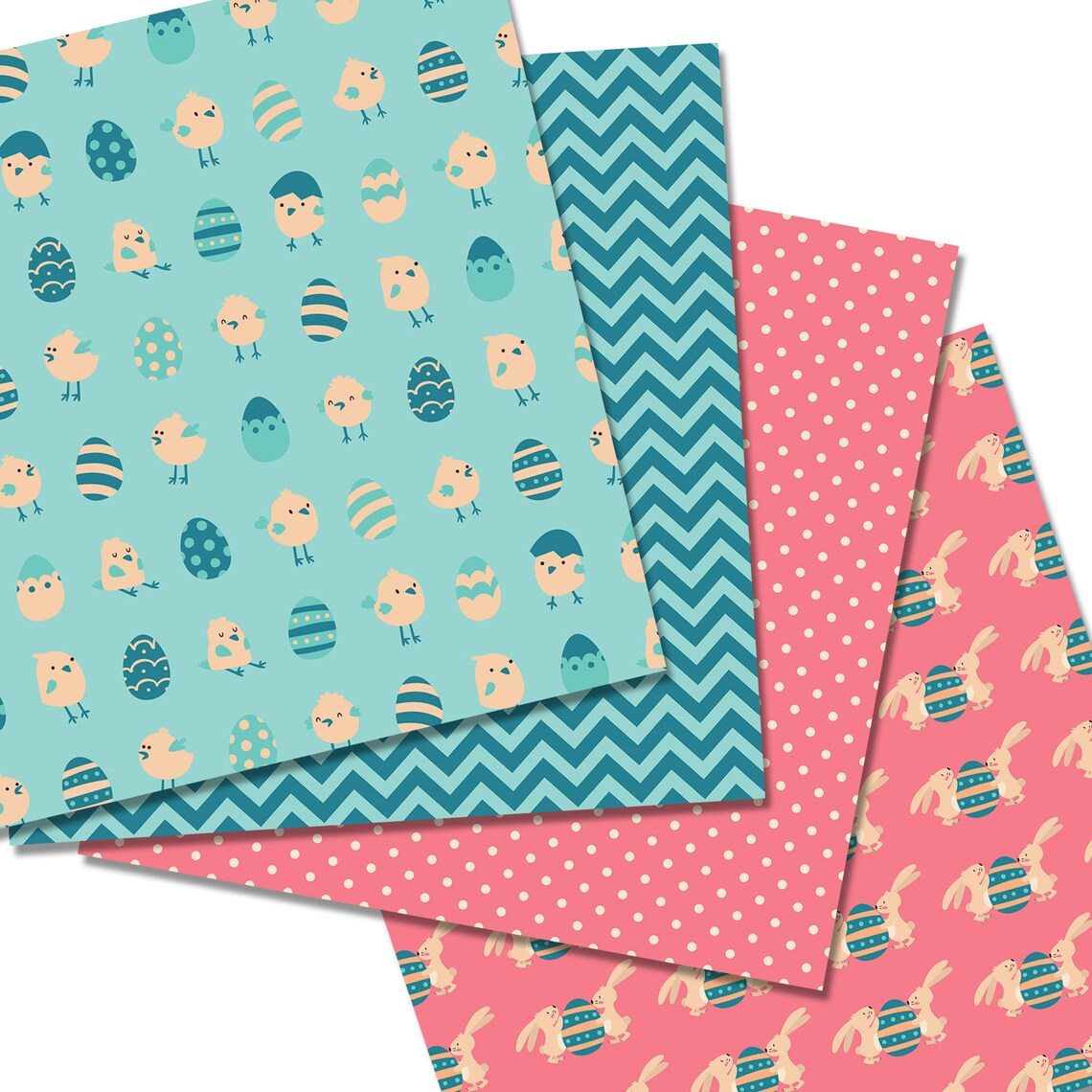 Easter Spring Digital Paper, Bunny Scrapbook Pages, Floral Pattern ...