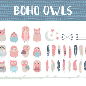 Boho Owls Digital Clipart. Owl Clip Art. Arrows Clip-art. Moon, Stars ...