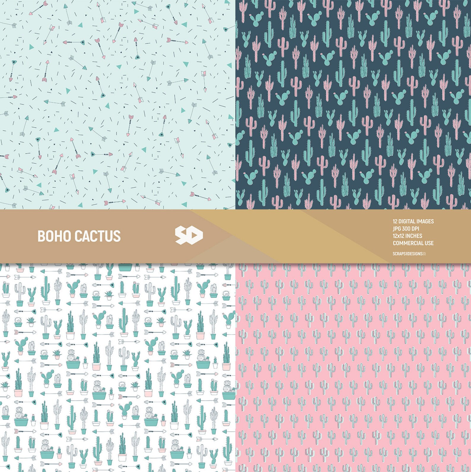 Boho Cactus Digital Paper Pack. Cactus Scrapbooking Pages - Etsy