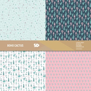 Boho Cactus Digital Paper Pack. Cactus Scrapbooking Pages, Desert ...