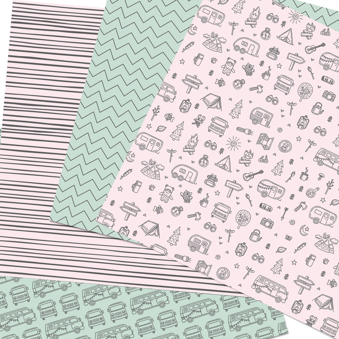 Happy Camper Digital Paper Pack Camping Scrapbook Pages - Etsy