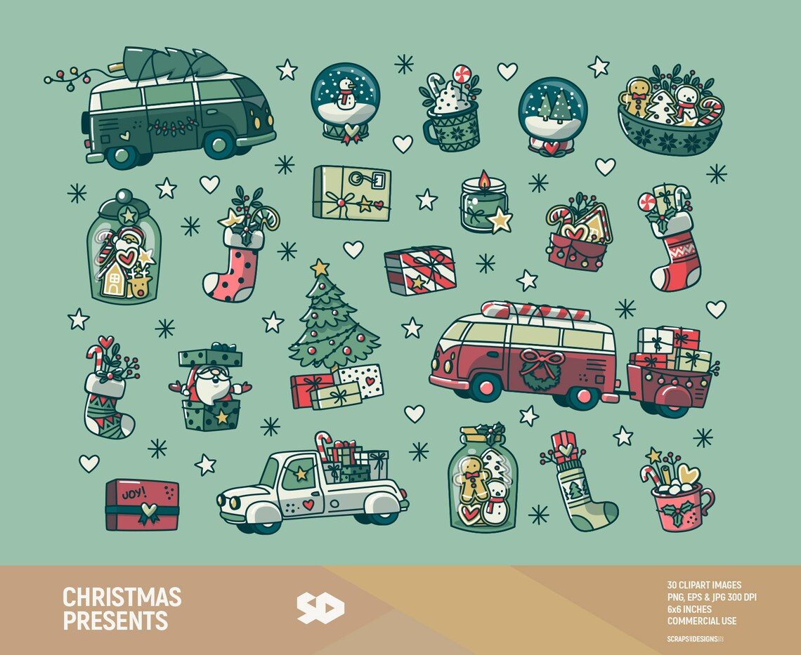 Christmas Presents Clipart Xmas Gifts Clip Art. Tree Santa - Etsy