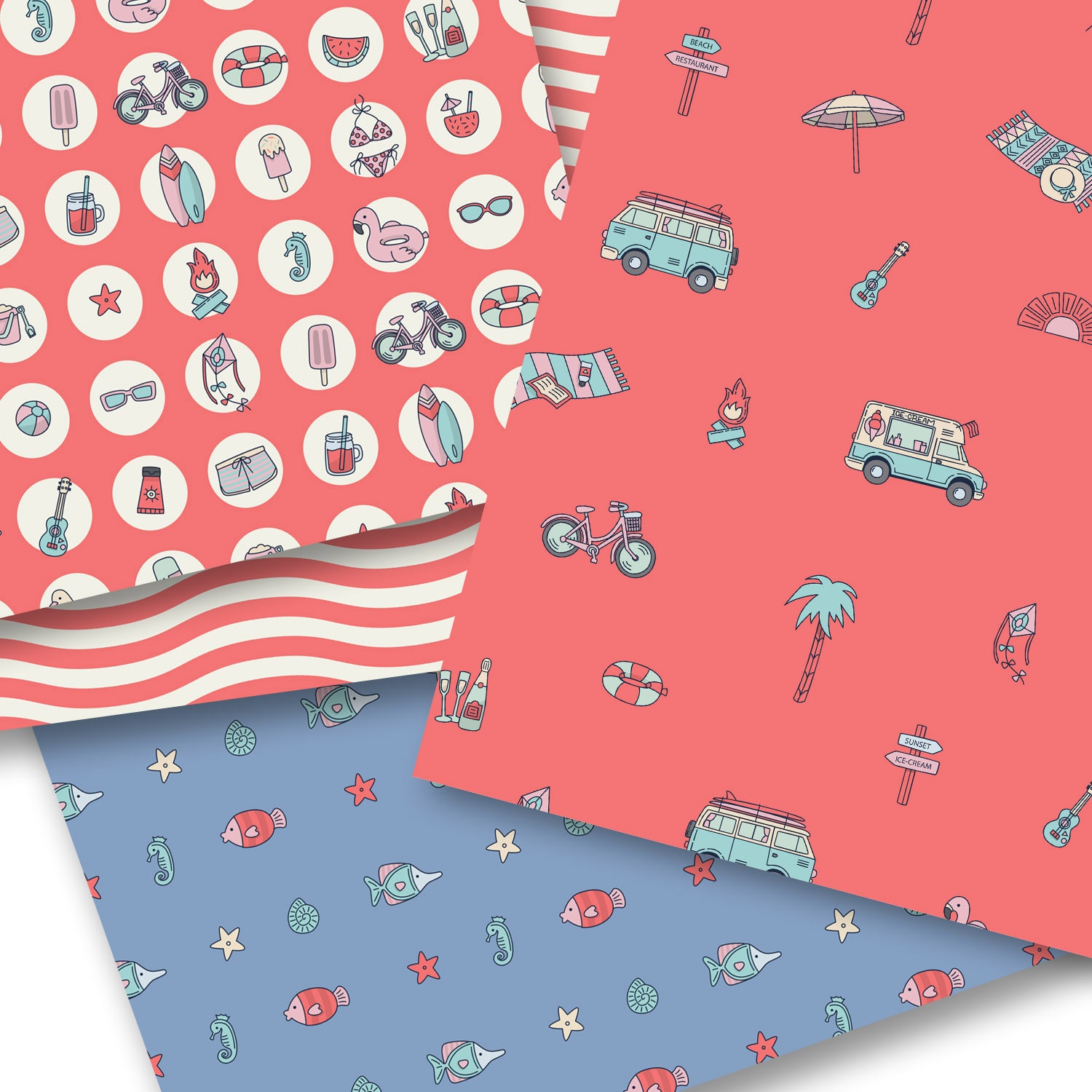 Beach Camping Digital Paper Pack, Surf Scrapbook Pages, Travel Patterns ...