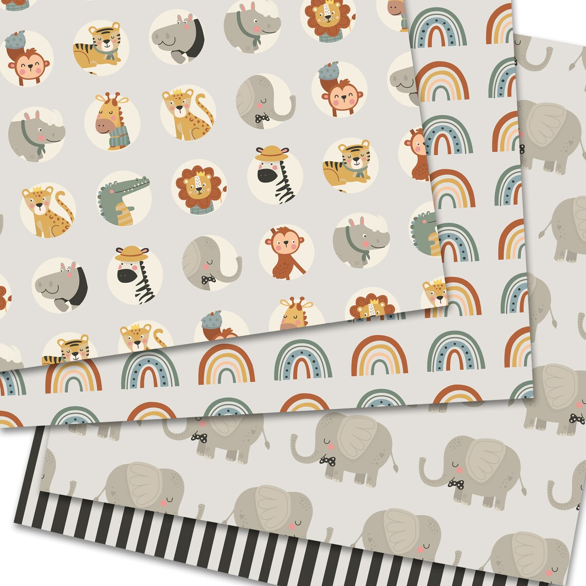Safari Digital Paper Pack, Tribal Animal Scrapbook Pages, Boho Cute ...