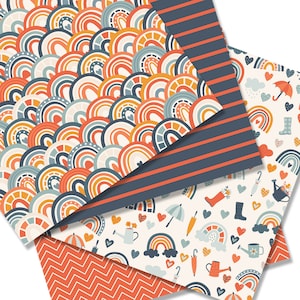 Hello Spring (rainbow) Digital Paper, Clouds Scrapbook Pages, Umbrella ...