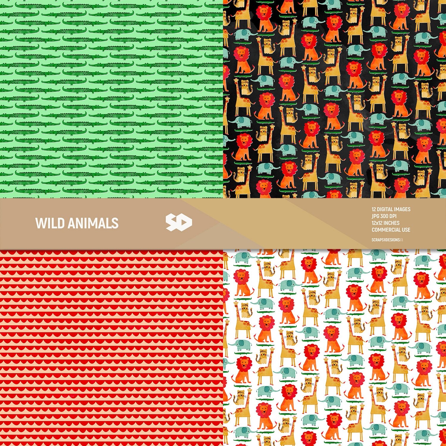 Wild Animals Digital Paper Pack. Watercolor. African - Etsy