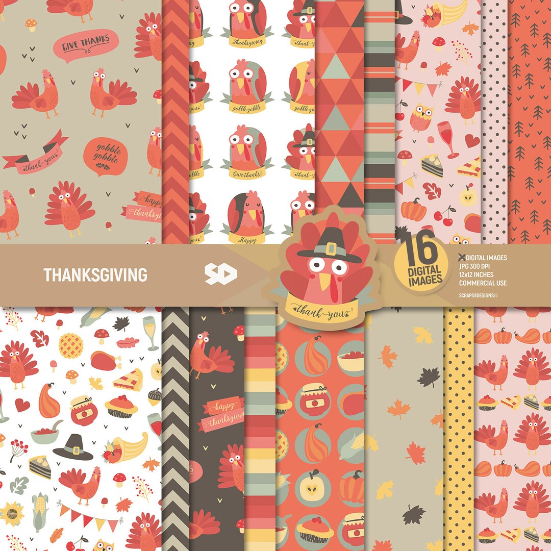 Thanksgiving Digital Paper Pack, Fall Scrapbook Pages, Thank You ...